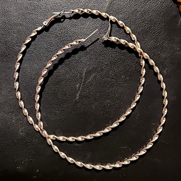 Jewelry | Thin Twisted Silver Extra Large Hoop Earrings | Poshmark